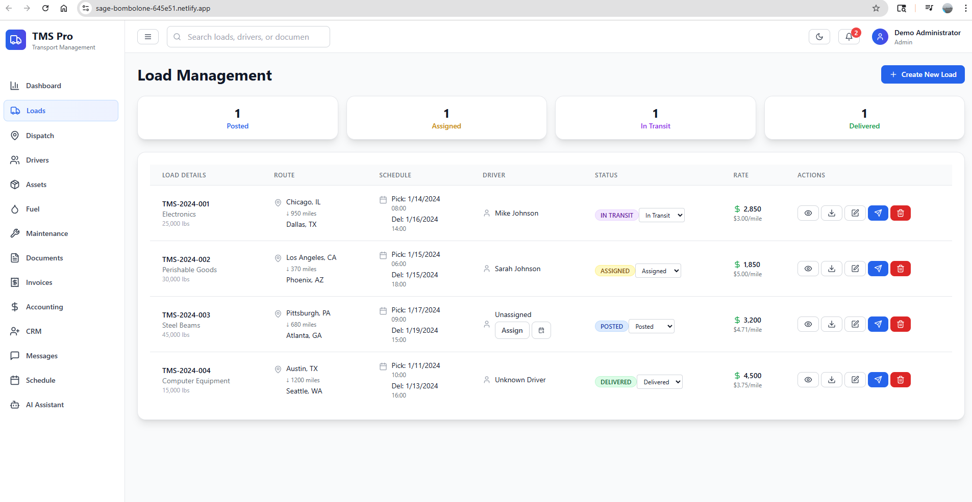 TMS DASH | Modern Transportation Management
